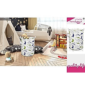 TIBAOLOVER Dinosaur Laundry Basket Baby Laundry Hamper Cute Kids Hamper Toy Storage Bin Handles for Boys and Girls Dinosaur Room Decor (Polychrome Dinosaurs)