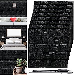 Tinlade 30 Pcs 28.81 Sq ft 3D Wall Panels Peel and Stick Foam Brick Wallpaper Printable Faux Brick Wall Panels Decorative Self Adhesive Wall Tiles Waterproof Wall Covering Panels (Black)