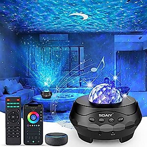 SOAIY Star Projector, Galaxy Projector Starry Night Light Projector with Bluetooth Speaker, Remote Control, 8 White Noises, Works with Alexa Smart App for Kids Adults Bedroom/Party/Home Ceiling Decor