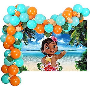 Baby Moana Backdrop Green Coco Tree Leaves Blue Ocean Photo Background Moana Themed Photography Backdrop7x5FT (7x5FT)