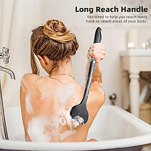 ZARCKER Long-Handled Shower Back Scrubber Brush, 17 Inch, Black, Deep Cleansing, Gentle Exfoliation