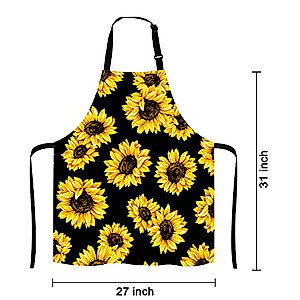 Lefolen Sunflowers Black Tropical Flower Daisy Adjustable Bib Apron, Cute Floral Sunflower Cooking Kitchen Apron for Men Women