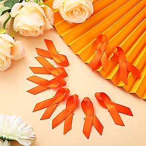 150 Pieces Orange Ribbon Satin Pins Awareness Pins Leukemia Lymphoma Cerebral Cancer Awareness Pins Orange Brooch with Safety Pins for Women Man Charity Public Social Event
