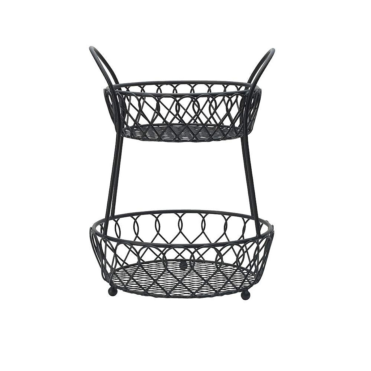 Gourmet Basics by Mikasa Loop and Lattice 2 Tier Divided Round Basket, Black