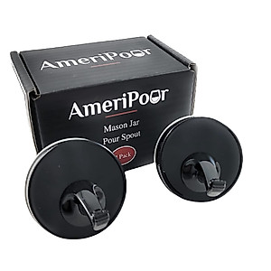 AmeriPour Black - Mason Jar Pour Spouts With Flap For Moonshine And Whiskey - Made 100% In The USA. Free Flow Mason Jar Spouts That Don't Leak. A Perfect Pour Everytime. 2 Pack (Regular Mouth - Flap)