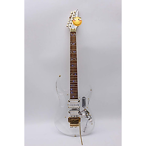 LED Light Electric guitar Crystal Guitar Body Maple Rosewood Vine Inlay Blue Color