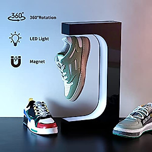 Coolha Floating Shoe Display Levitating Magnetic Sneaker Stand Holder with 360° Rotation LED Light Double Anti-drop Protection Function for Advertising Exhibition Shop Store