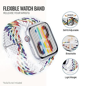 LUAVFA Braided Solo Loop Bands for Apple Watch - Compatible with Series 8 7 6 5 4 3 2 1 SE Ultra, Stretchy, Stylish and Adjustable Nylon Watch Bands 38mm 40mm 41mm 42mm 44mm 45mm 49mm for Women and