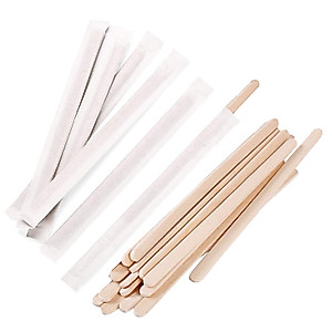 Gmark 5.5" Premium Wood Stirrer 2.3mm Thick Individual Wrapped 200 pc - Wood Coffee Stir Sticks for Tea Beverage, Corn Dog Stick Craft Stick 200/Bag GM1115D