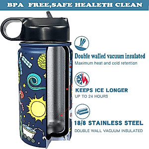 rickyh style Kids Water Bottle with Straw Lid Insulated Stainless Steel Reusable Tumbler Gifts for School, Toddlers, Girls, Boys 14oz