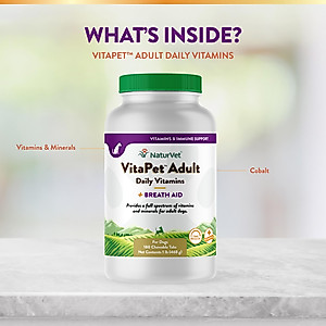 NaturVet - VitaPet Adult Daily Vitamins for Dogs - Plus Breath Aid - Provides a Full Spectrum of Vitamins & Minerals - Enhanced with Omega-6 Fatty Acids (180 Time Release Chewable Tablet