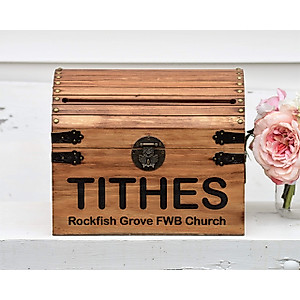 Wooden Tithes Box for Church Collections with Lock and Key Option Rustic Chapel Money Holder Trunk Fundraising Charity Donation Ballot Suggestions Box