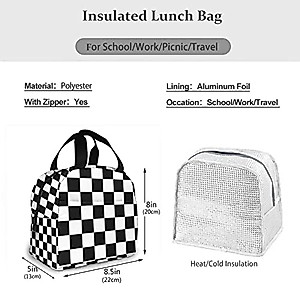 Black White Race Checkered Flag Portable Insulated Lunch Tote Bag Reusable Lunch Box For Men, Women And Kids
