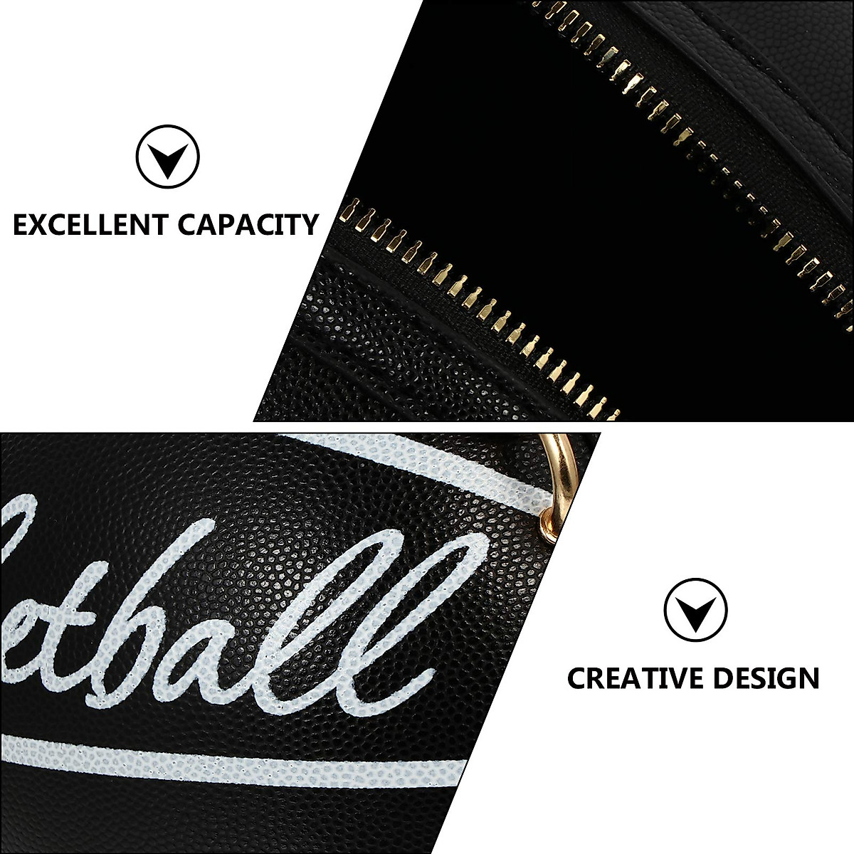 VALICLUD Shoulder Purse Round Basketball Shaped Bag PU Leather Round Handbag Shoulder BagsFashion Cow Crossbody Bag Fashion Winter Messenger Tote Bag for Women Girls (Black) Novelty Shaped Purse