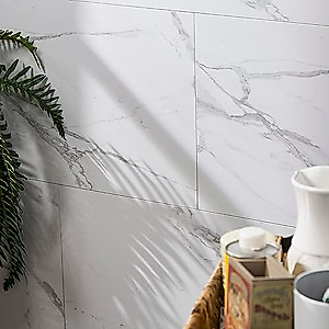 Palisade 25.6 in. x 14.8 in. Interlocking Vinyl Tile Shower and Tub Surround Kit in Carrara Marble