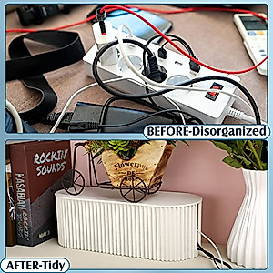 2 Pcs Cable Management Box Cord Organizer Box Cord Box Hider with 46 Pcs Cable Management Kit, Wire Box for Power Strips, Surge Protectors, Desk, TV Computer Wires, Home Office (White)