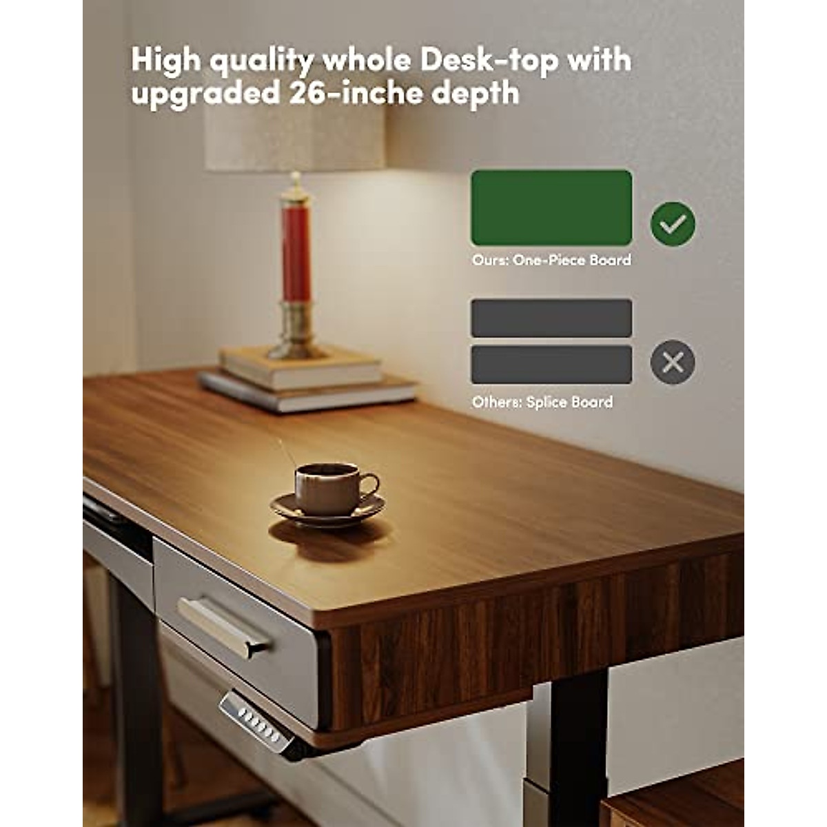 BANTI 48" x 26" Electric Standing Desk, Mid-Century Modern Desk with 3 Drawers, Stand Up Home Office Desks, Vintage Top