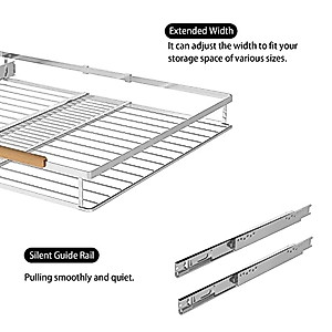 WEJIPP Pull Out Cabinet Drawer Organizer Expendable Slide Out Pantry Organizer Shelves Heavy Duty Stainless Steel Storage Shelf for Kitchen Bathroom Cabinet Pantry Closet Under Sink Organization