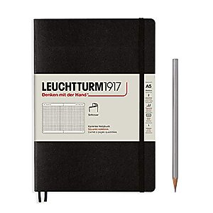 LEUCHTTURM1917 - Notebook Softcover Medium A5-123 Numbered Pages for Writing and Journaling (Squared, Black)