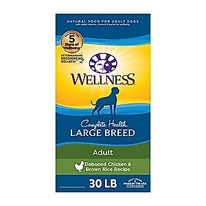 Wellness Complete Health Large Breed Adult Dry Dog Food, No Corn or Wheat, Made in USA with Real Meat, Natural Ingredients, Glucosamine, Probiotics & Omega Fatty Acids (30-Pound Bag)