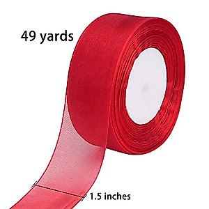 Livder 3 Rolls 1-1/2 Inch Christmas Ribbon Sheer Chiffon Ribbons for Christmas Gift Wrapping Tree Wreath Party Decorations (Dark Green, Red, Golden)