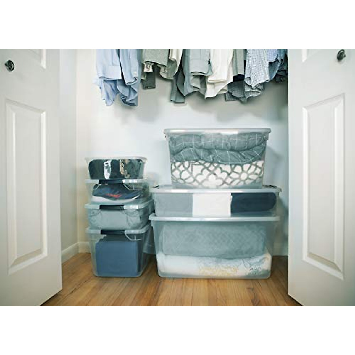 Rubbermaid Cleverstore Clear 41 QT Pack of 6 Stackable Plastic Storage Containers with Durable Latching Clear Lids