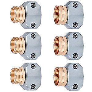 Garden Hose Repair Fitting, 3 Sets Aluminum Mender Female and Male Hose Connector, Fit 5/8-Inch and 3/4-Inch Garden Hose