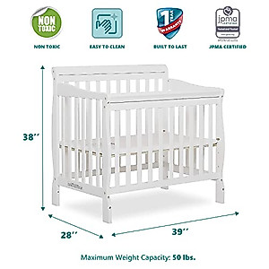 Dream On Me Aden 4-in-1 Convertible Mini Crib In White, Greenguard Gold Certified, Non-Toxic Finish, New Zealand Pinewood, With 3 Mattress Height Settings
