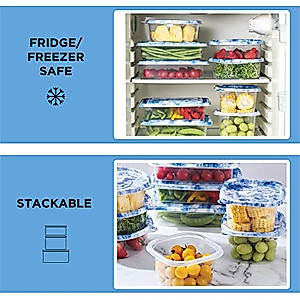 COOK WITH COLOR Containers with Lids - Plastic Food Storage Containers - Meal Prep Containers -10 Lunch Containers with 10 Lids, Airtight Reusable Containers -33.8 Oz / 1 L(Square Blue Tie Dye)