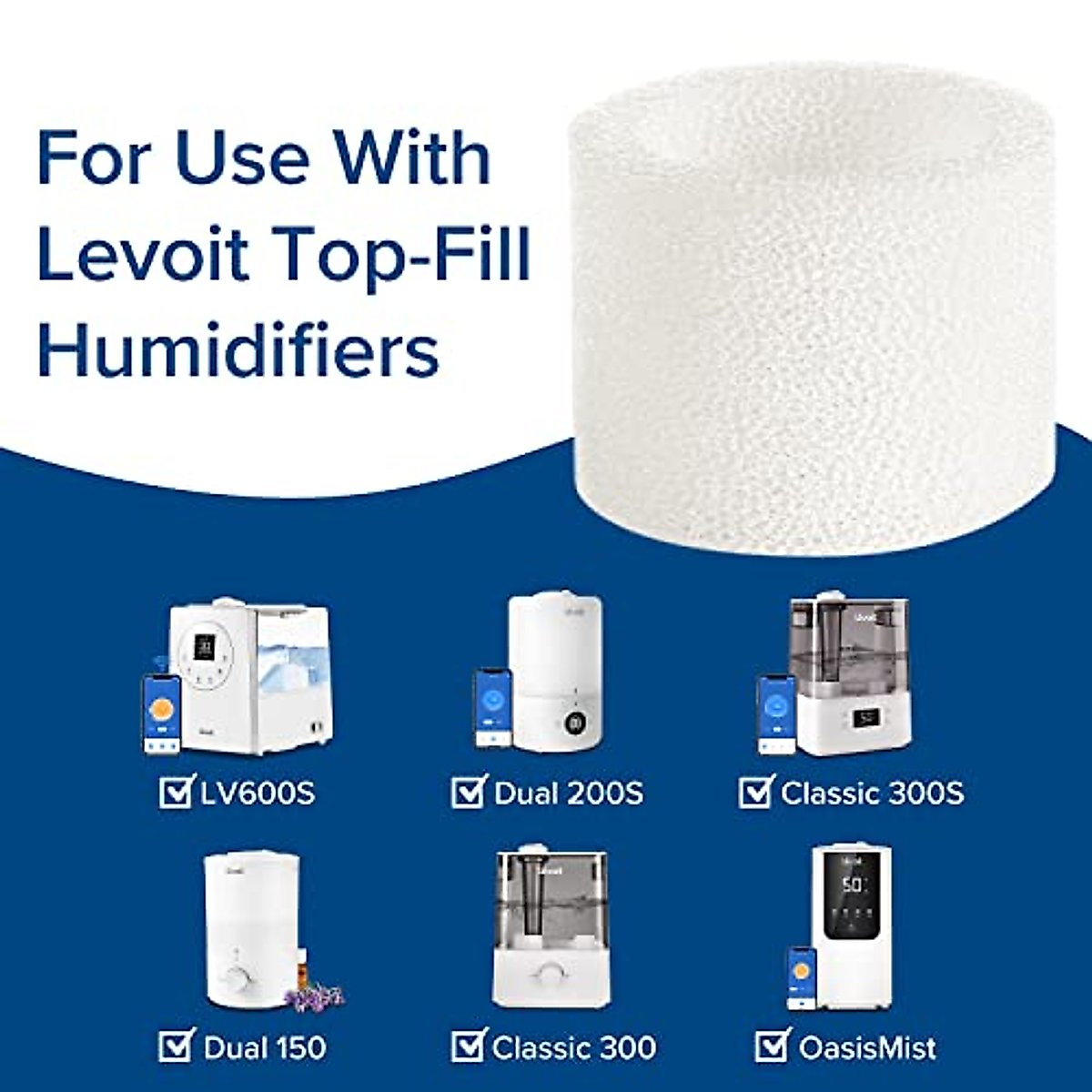 LEVOIT 10-Pack Humidifier Replacement Filters, Capture Fine Particles in Water Tank to Improve Humidification Efficiency, Compatible with Dual150, Dual200S, Classic300(S), LV600S, OasisMist, White