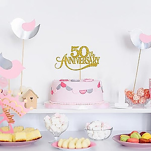 Gold Glitter 50th Anniversary Cake Topper - for 50th Wedding Anniversary / 50th Anniversary Party / 50th Birthday Party Decorations