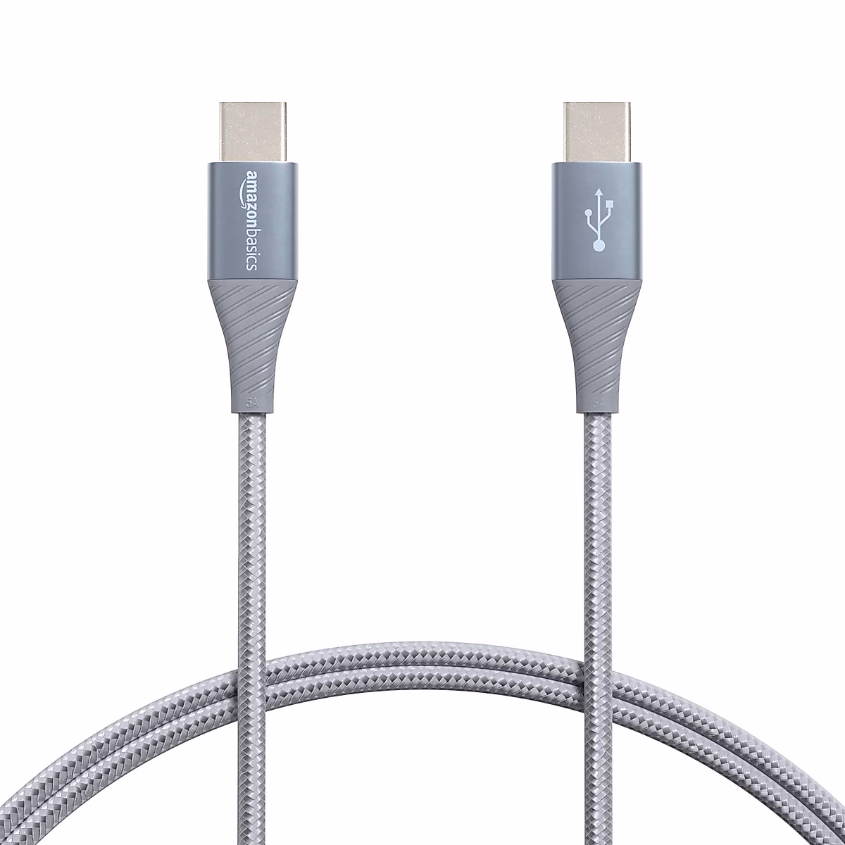 Amazon Basics Aluminum Braided 100W USB-C to USB-C 2.0 Cable with Power Delivery - 10-Foot, Gray