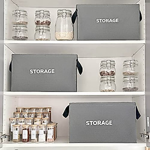 Goodpick Large Toy Storage Bins Cloth Baskets for Organizing, Rectangle Shelf Baskets for Nursery, Fabric bins for Bedroom, Living Room, Grey, 2-Pack, 16.9 x 11.0 x 9.8 inches