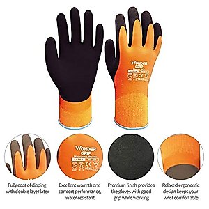 Wonder Grip Gloves WG-338 THERMO Plus Latex Waterproof Warm Thermal Lined Cold Winter Work Gloves (L)