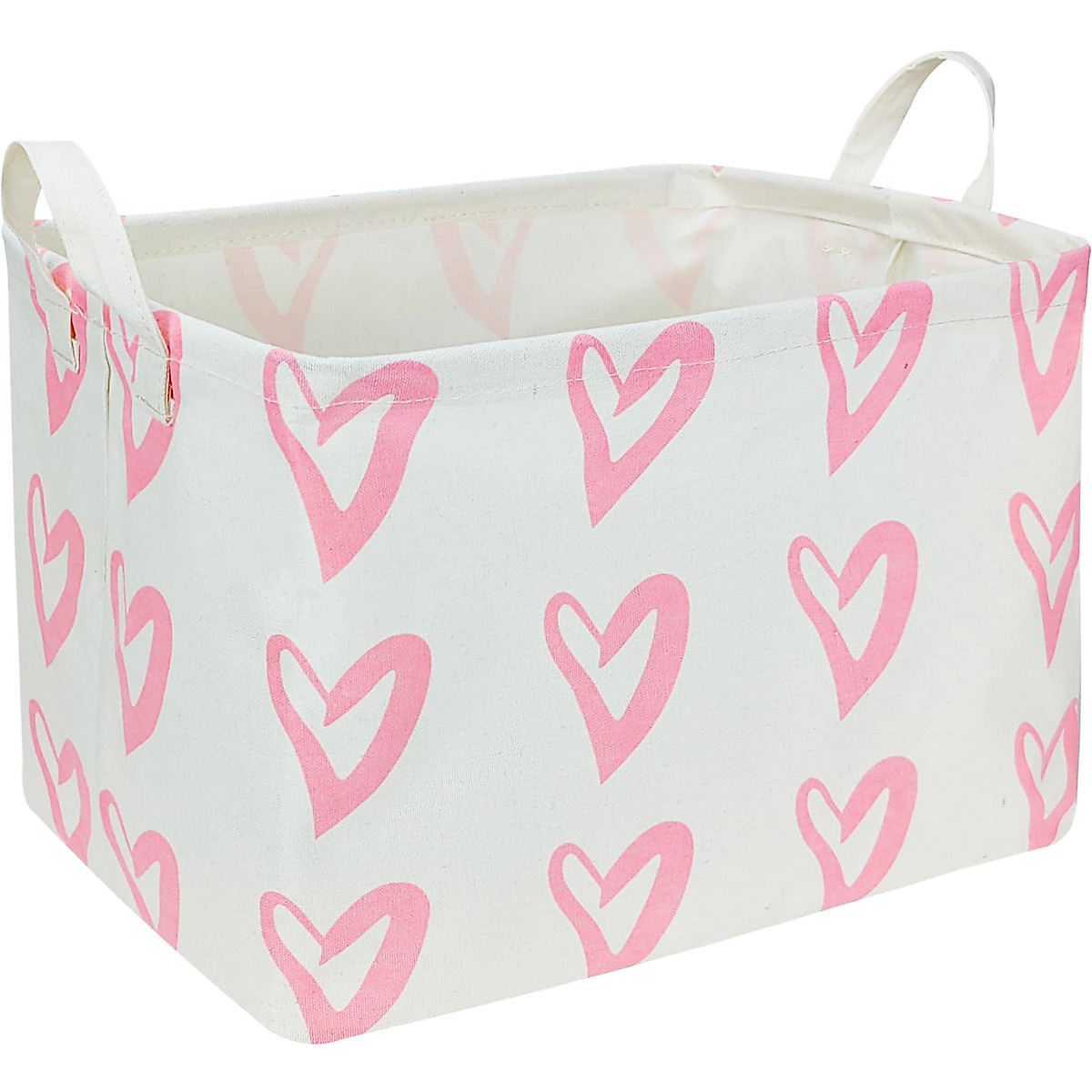 CLOCOR Rectangular Pink Storage Basket Empty,Heart Print Basket for Kids,Waterproof Storage Basket with Handles,Gift Basket(Pink Heart)