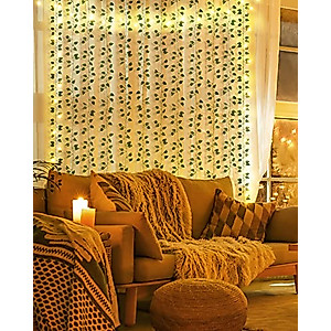 JACKYLED 80Ft 12 Pack Artificial Devil's Ivy Garland with 80 LED String Light, Fake Pothos Plant Vines,Houseplants, Hanging Plant Vines for Bedroom Garden Party Wall Decor
