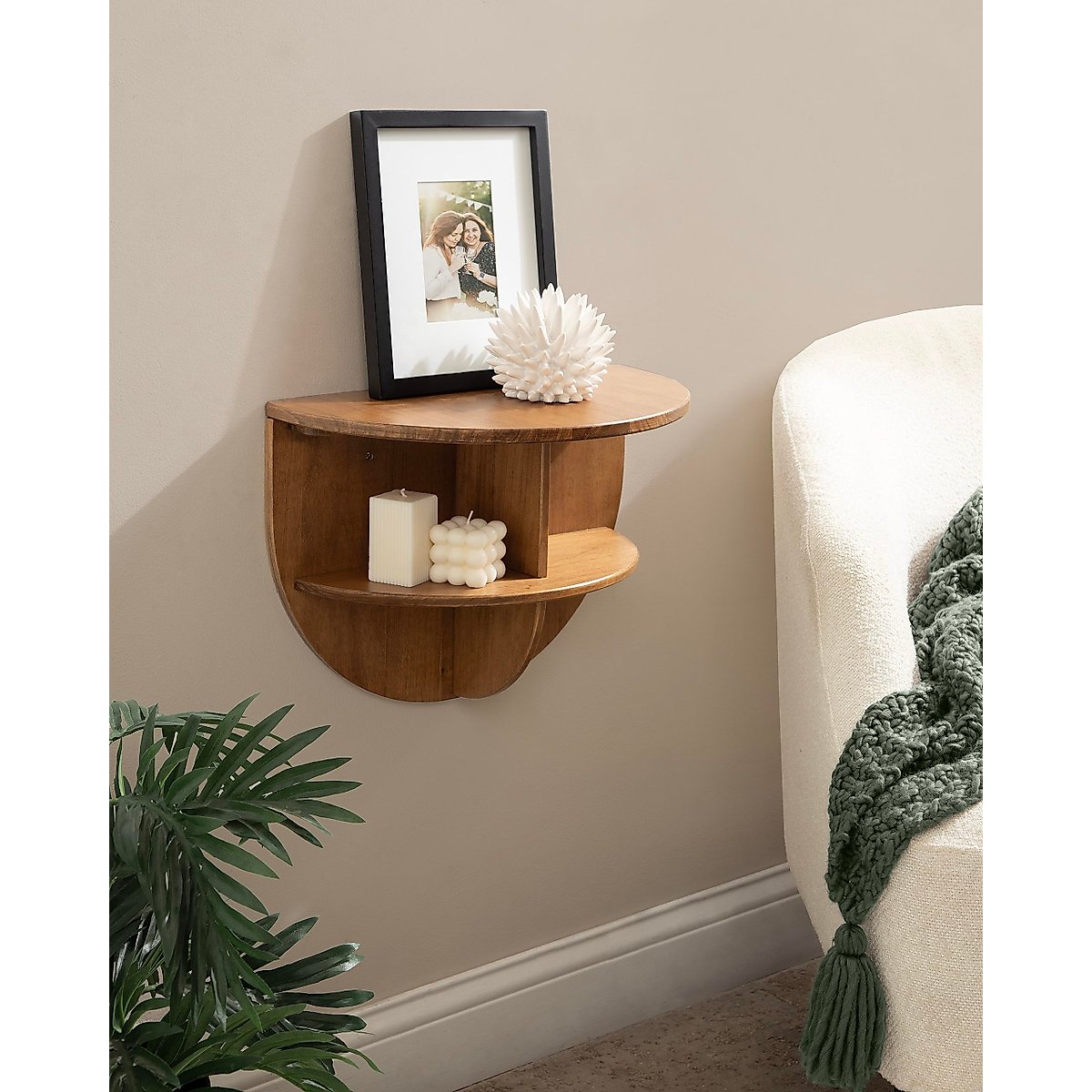 Kate and Laurel Jalla Wooden Floating Side Table, 18 x 10 x 14, Natural Rustic, Modern Solid Wood Wall-Mounted End Table with Shelves for Extra Storage and Added Functionality