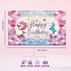 Ayearparty Mermaid Backdrop for Girls Birthday Under The Sea Theme Party Decorations Little Mermaid Scales Photography Photo Studio Booth Banner Kids Baby Happy Birthday Background 71 x 43 Inch