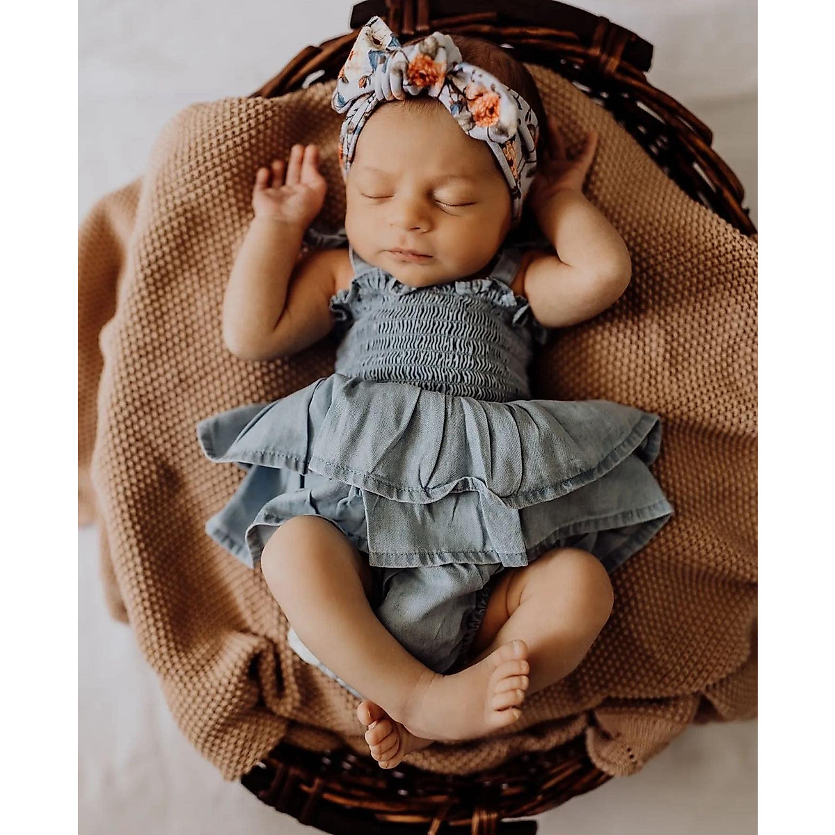 Infant Toddler Girl Summer Outfits Sleeveless Dress Romper Denim Onesie One Piece Jumpsuit Bodysuit (Blue, 6-12 Months)