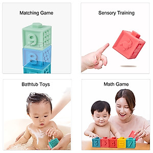 DuLaSeed Baby Toys,12PCS Baby Soft Building Blocks with Numbers Animals Shapes Textures,Toddler Educational Squeeze Toys for Infant Kids Children