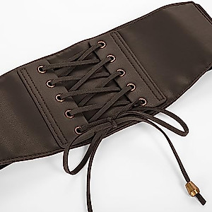 Women's Cinch Belt Tied Corset Elastic Waist Belt for Steampunk Parties Dark Brown Medium