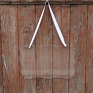 UNIQOOO Custom DIY Clear Blank Acrylic Hanging Sign | Elegant Wedding Chair Signs w/White Satin Ribbon for Bride & Groom | Perfect for Calligraphy Lovers Home Retail Store Party, 8x12 inch, Set of 4