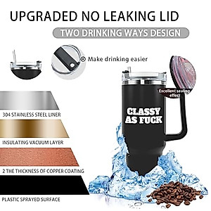 40 oz Tumbler with Handle Classy As Fuck Tumbler Personalized Tumblers with Lid and Straw Insulated Tumbler Stainless Steel Tumblers