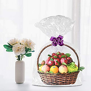 Kolewo4ever 20 Pack 30 * 44inches Clear Basket Bags Pull Bow Set 10 Packaging Bags Cello Cellophane Wrap 10 Ribbon Bows