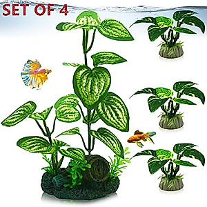 EDGCTYU Aquarium Silk Plants for Betta Fish Tank, Aquarium Plant Aquatic Water Grass Foreground Decor，Fish Tank Decorations(4PCS Green Grasses)