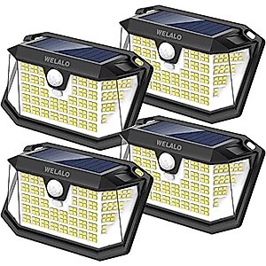 Solar Motion Sensor Lights Outdoor, [3 Modes/4 Pack/188 LED] 270° Wide Angle Lighting, Wireless Security Solar Powered Wall Lights, IP65 Waterproof Flood Lights for Fence Porch Yard Patio(Black)
