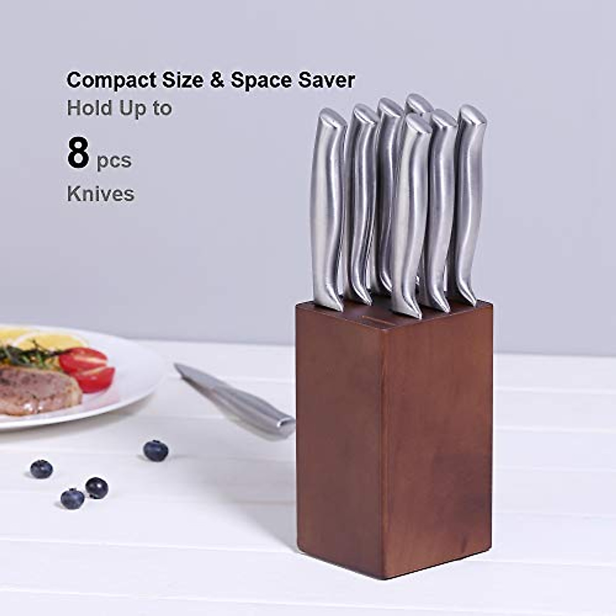 5.5“ Steak Knife Block Holder without Knives with 8 Slots - Eco-friendly Wooden Steak Knife Storage Block only - Space Saver-Compact Design Steak Knives Organizer -by KITCHENDAO