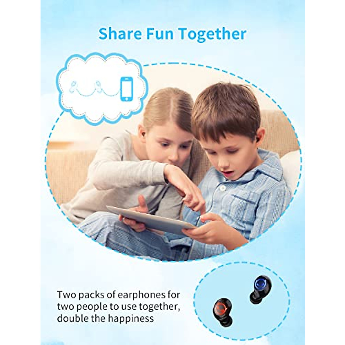 Kids Wireless Headphones, Bluetooth Little Devil Headphones with Charging case, Boys Sports Waterproof Stereo Game Headphones, 36H Play time Light Ears