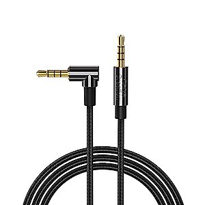 CableCreation Aux Cord for Car, 3FT Right Angle TRRS 3.5MM Male to Male Auxiliary HiFi Stereo Cable with Silver-Plating Copper Core Compatible with iPhones,Tablet,Headphones,Speakers,Black