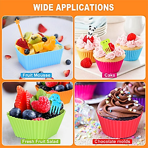 SEANSDA 70 Pcs Silicone Lunch Box Dividers Set, Thicked Silicone Cupcake Liners for Baking, Reusable Lunch Bento Box Accessories with Animal Food Picks for Kids (20 Cupcake Cup + 50 Picks)